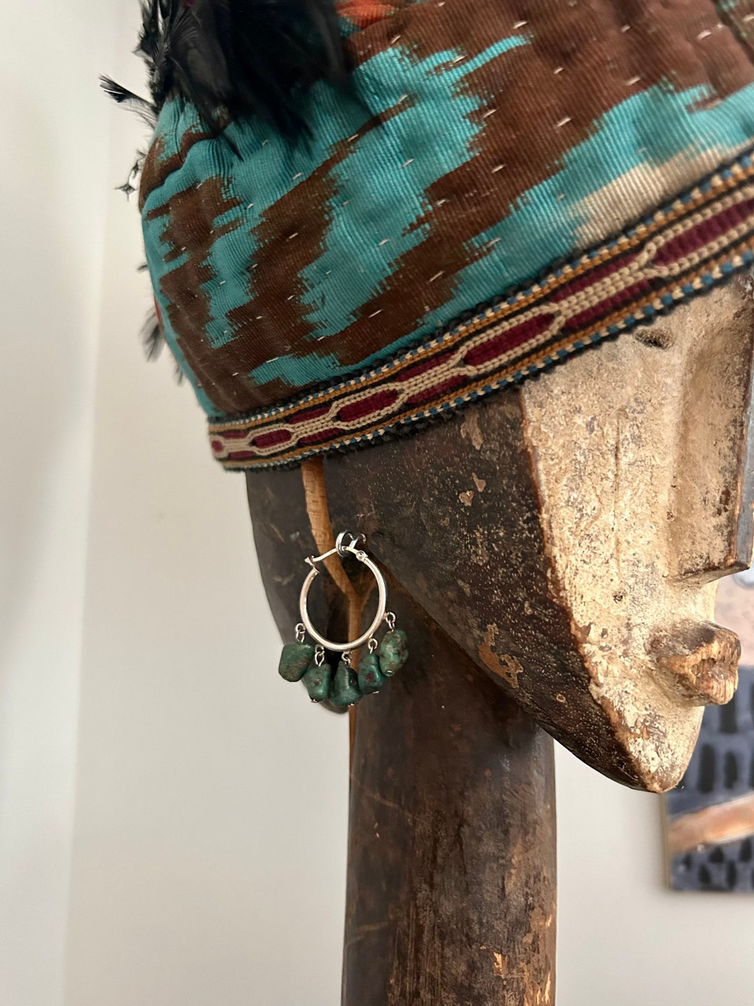 Vintage Turquoise Cluster Nugget Sterling Silver Hoop Earrings - Etsy