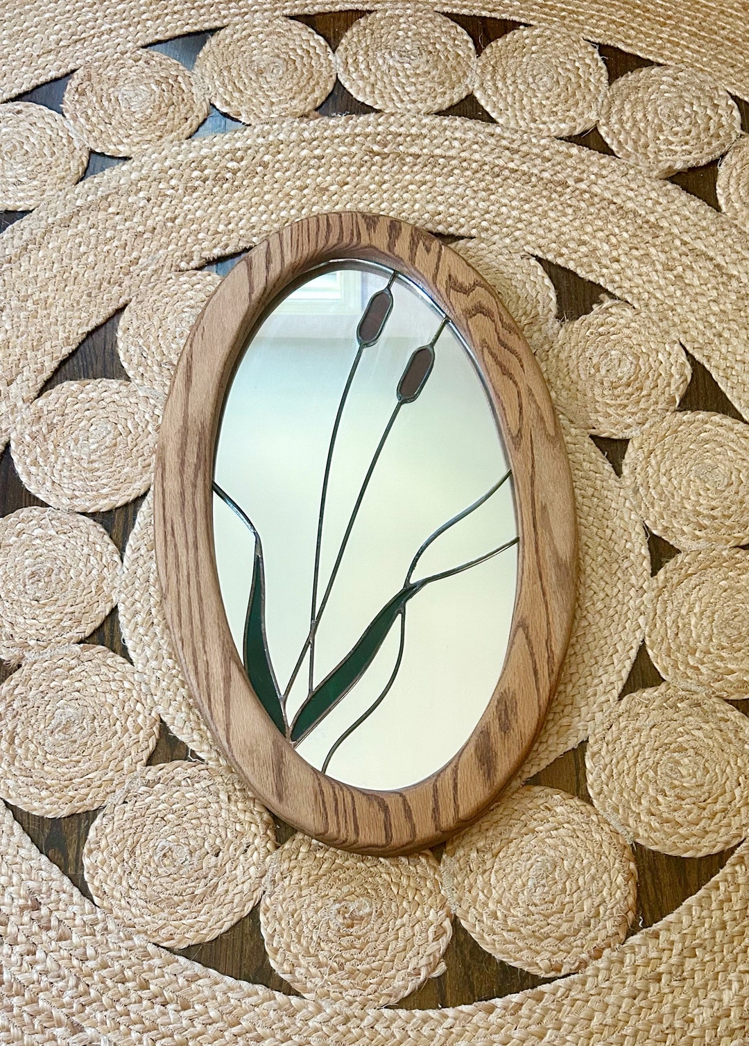 Vintage Stained Glass Cattails Oval Wall Mirror Signed Orpheus - Etsy