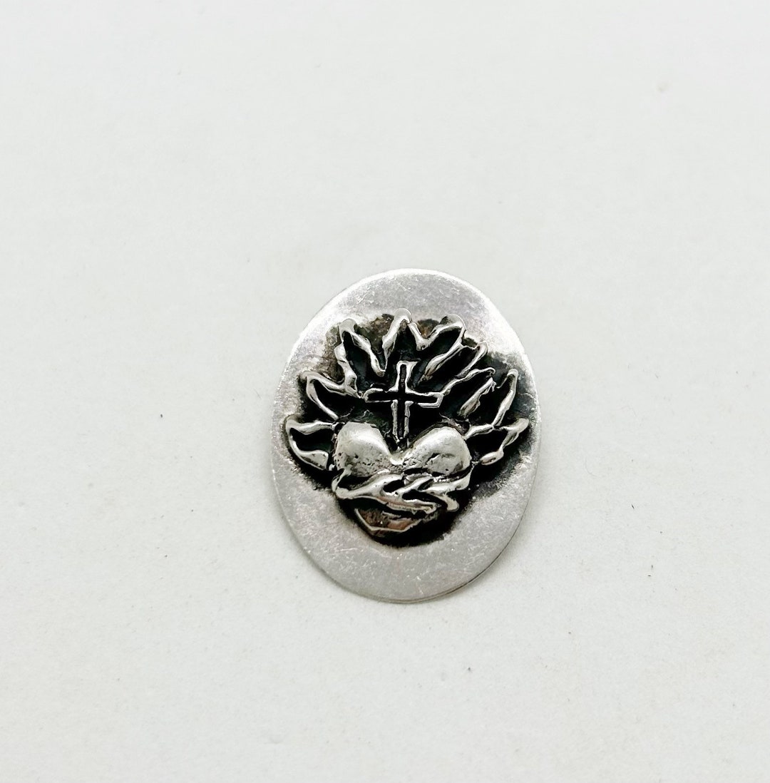 Sterling Silver Flaming Sacred Heart Pendant Shepard’s Hook - Etsy