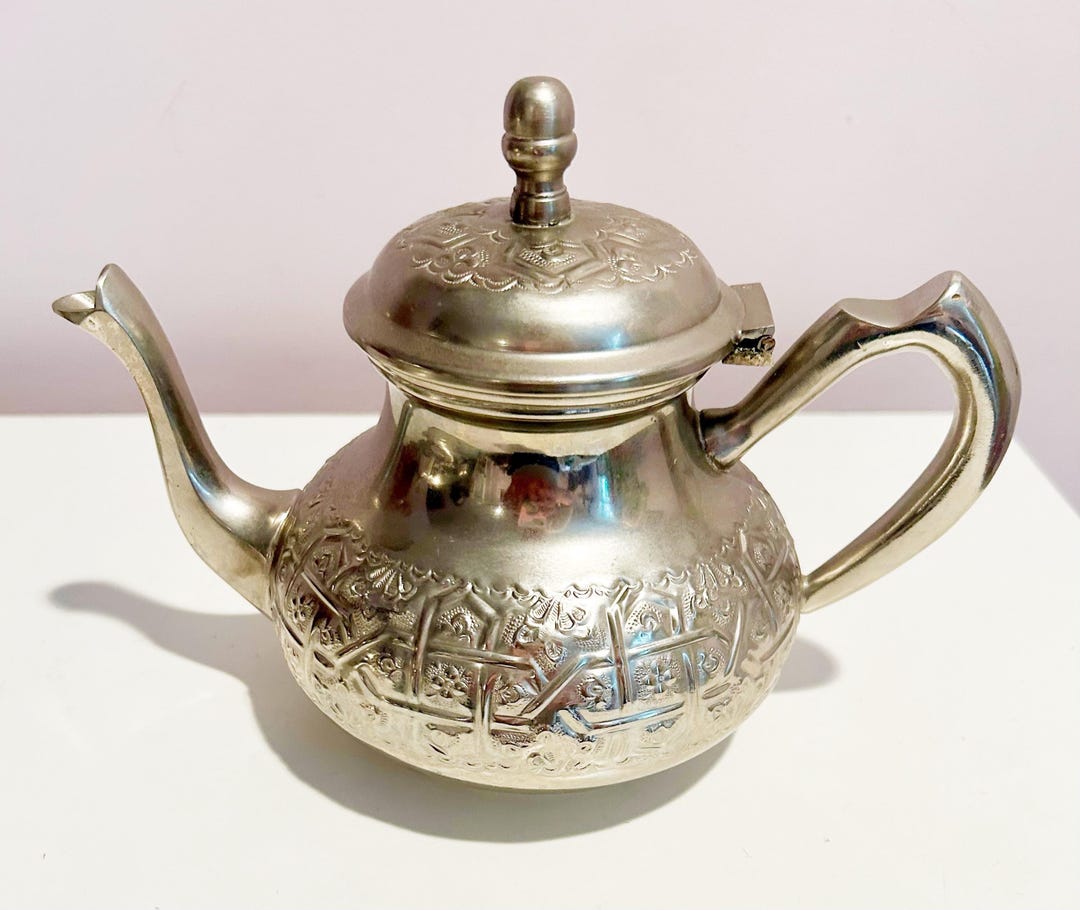 Vintage Moroccan Ornate Repousse Brass Silver Teapot - Etsy