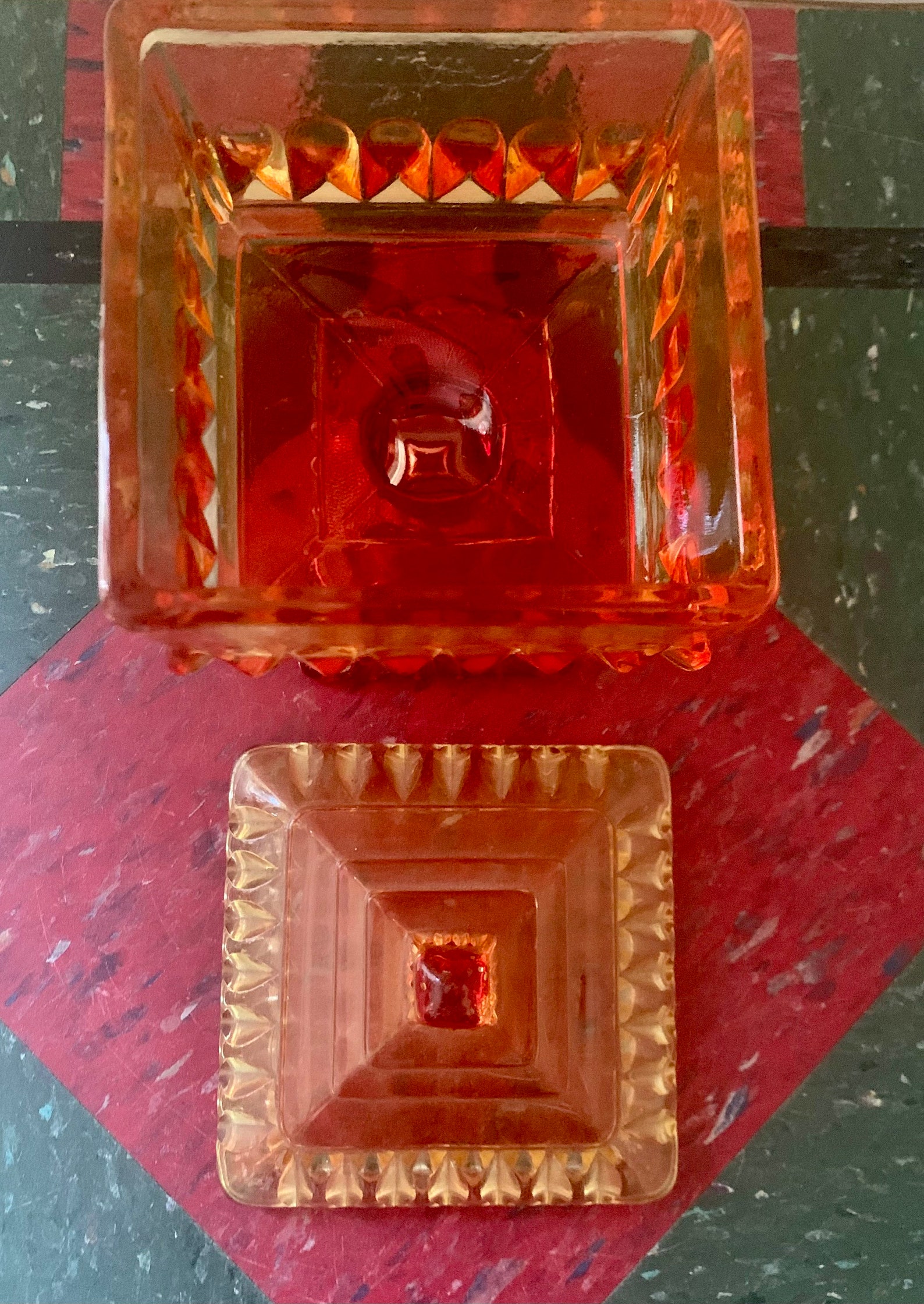 Vintage Jeanette Amberina Glass Candy Dish: Mid-century Wedding Cake ...