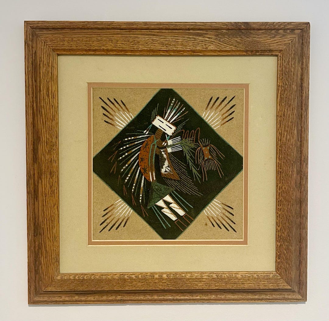 Vintage Navajo Rainbow Yei Framed Sand Painting Signed James Begay ...