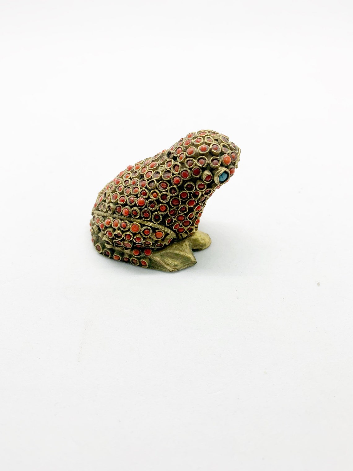 Old Nepalese Jeweled Frog Toad Inlay Coral Beads Turquoise Eyes - Etsy