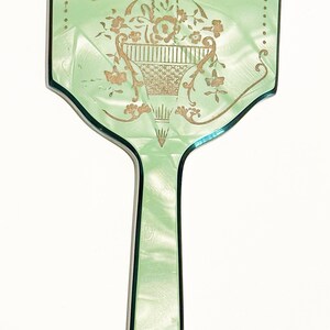 Vintage Celluloid Hand Mirror Pearlescent Green and Gold Art Deco Style ...