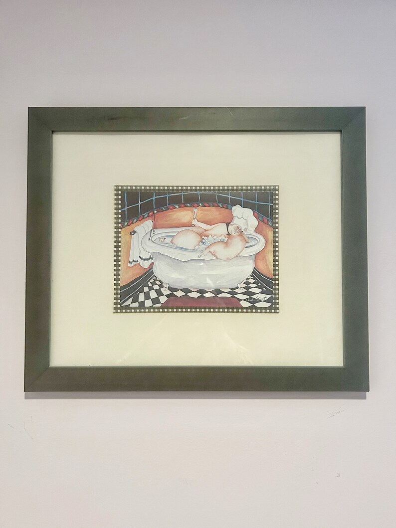 Vintage Jennifer Garant Chef Drinking Champagne in Bathtub - Etsy