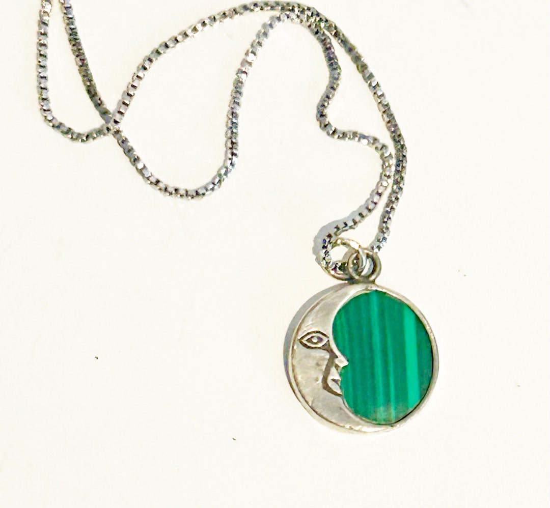 Celestial Sterling Silver Crescent Moon With Malachite Necklace - Etsy