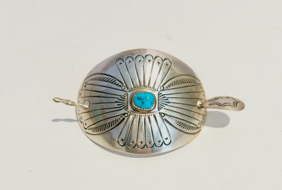 Vintage Turquoise Navajo Stamp Work Silver Navajo Sti… - Gem