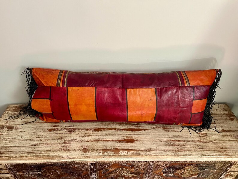 Handmade Tuareg Hand Painted Leather Decorative Pillow Long Rectangle ...