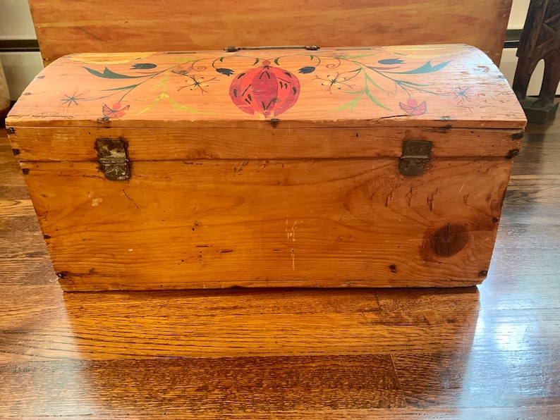 Antique Domed Chest Trunk Hand Painted Folk Art - Etsy