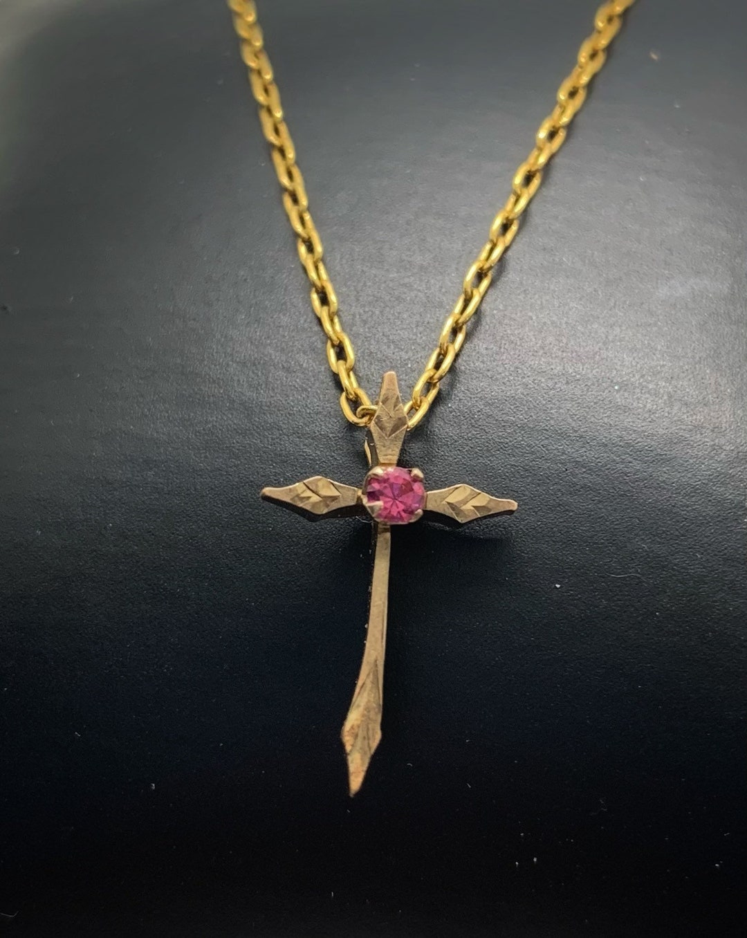Holy Communion Baptism Cross Pink Stone Gold Filled - Etsy