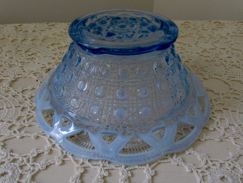 Vintage Fenton Opalescent Blue Glass Bowl Ruffled Lace Edge | Etsy