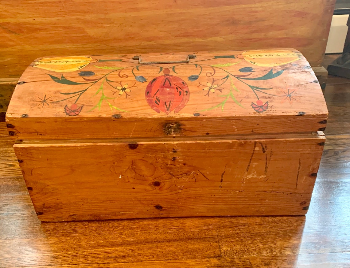 Antique Domed Chest Trunk Hand Painted Folk Art - Etsy
