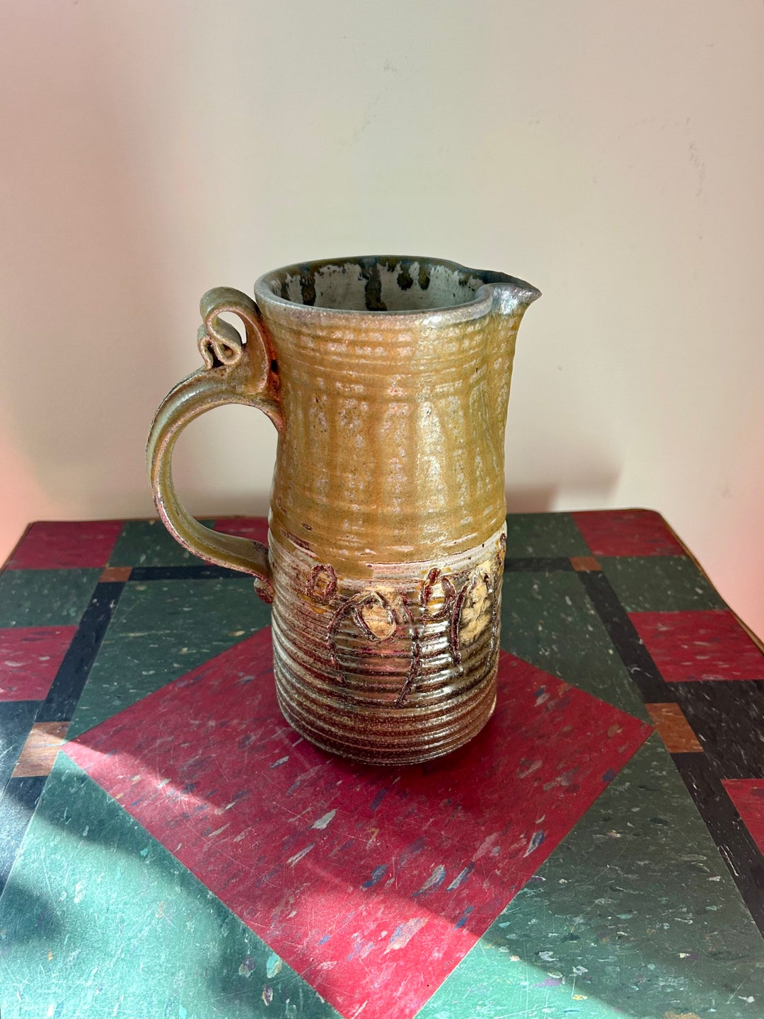 Hand Crafted Art Pottery Large Pitcher Kitchen Utensil Crock - Etsy