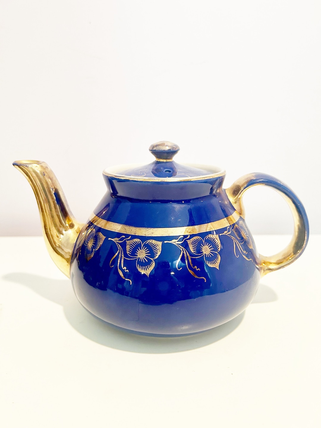 Hall Pottery Tea Pot Cobalt Blue and Gold Teapot - Etsy