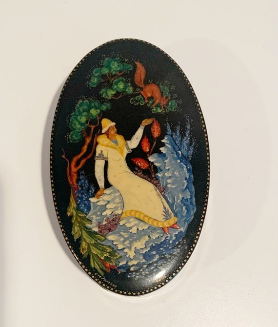 Russian Palekh Lacquer Box Flying Ship Fairy Tale Fol… - Gem