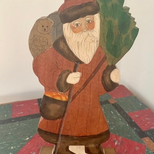 Folk Art Wood Santa Rustic Santa Claus Old Saint Nick Hand Painted Wood ...