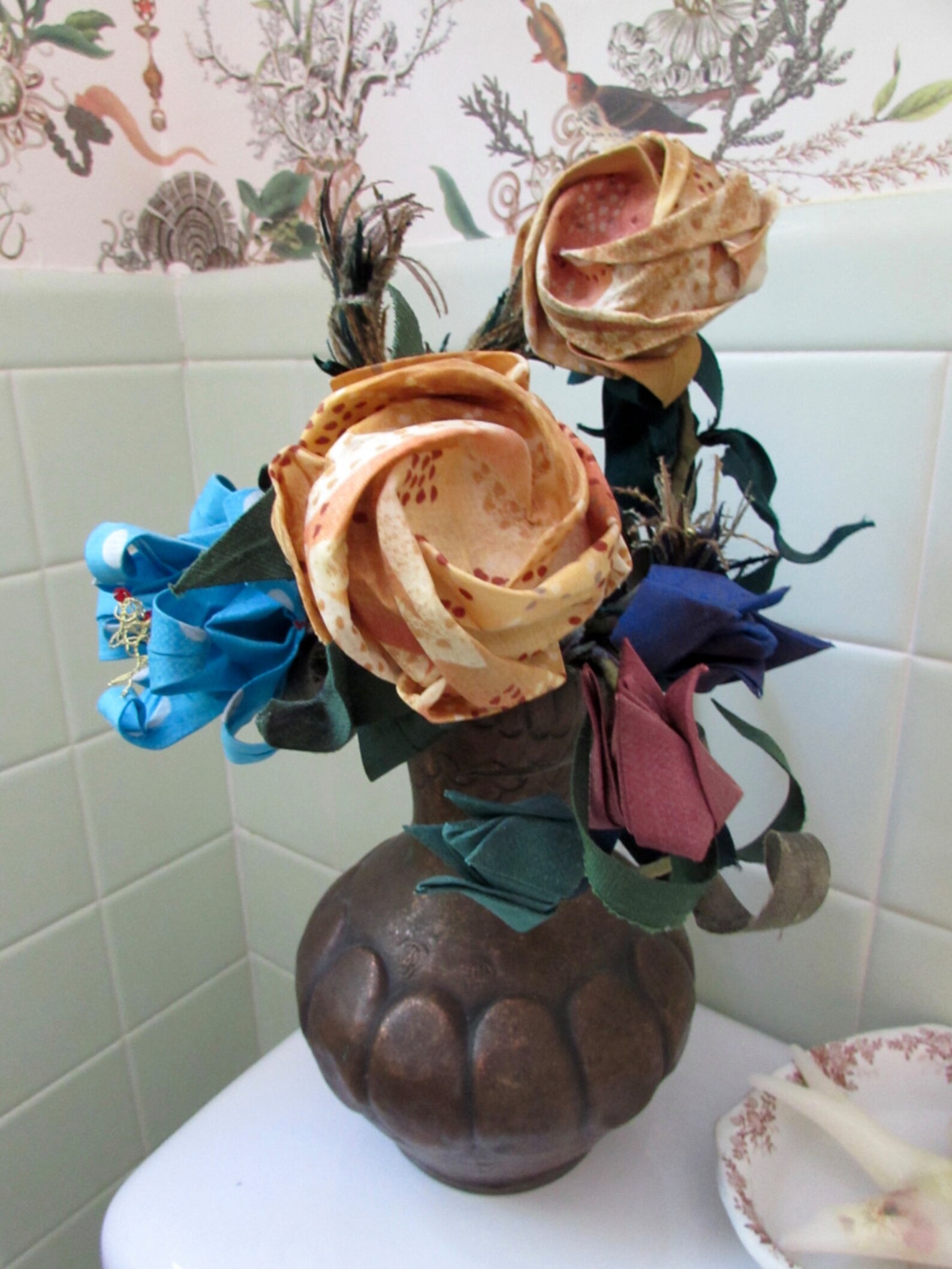Handmade Silk Origami Flowers in Copper Ewer Arrangement - Etsy
