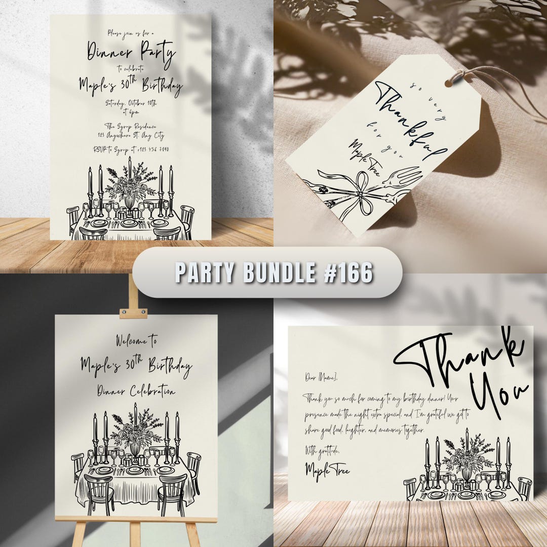 Elegant Dinner Party Invitation Template Bundle: Editable Canva Design ...