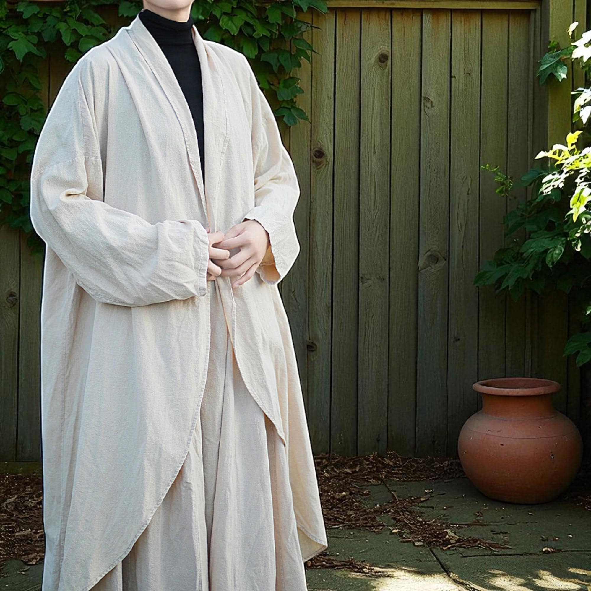 Rustic Linen Cotton Warm Jacket: Cottage Style Distressed Duster Coat ...