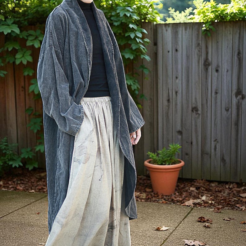 Rustic Linen Cotton Warm Jacket: Cottage Style Distressed Duster Coat ...