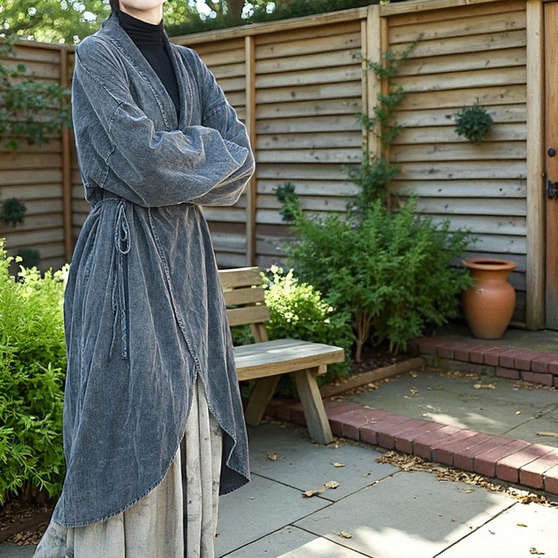 Rustic Linen Cotton Warm Jacket: Cottage Style Distressed Duster Coat ...
