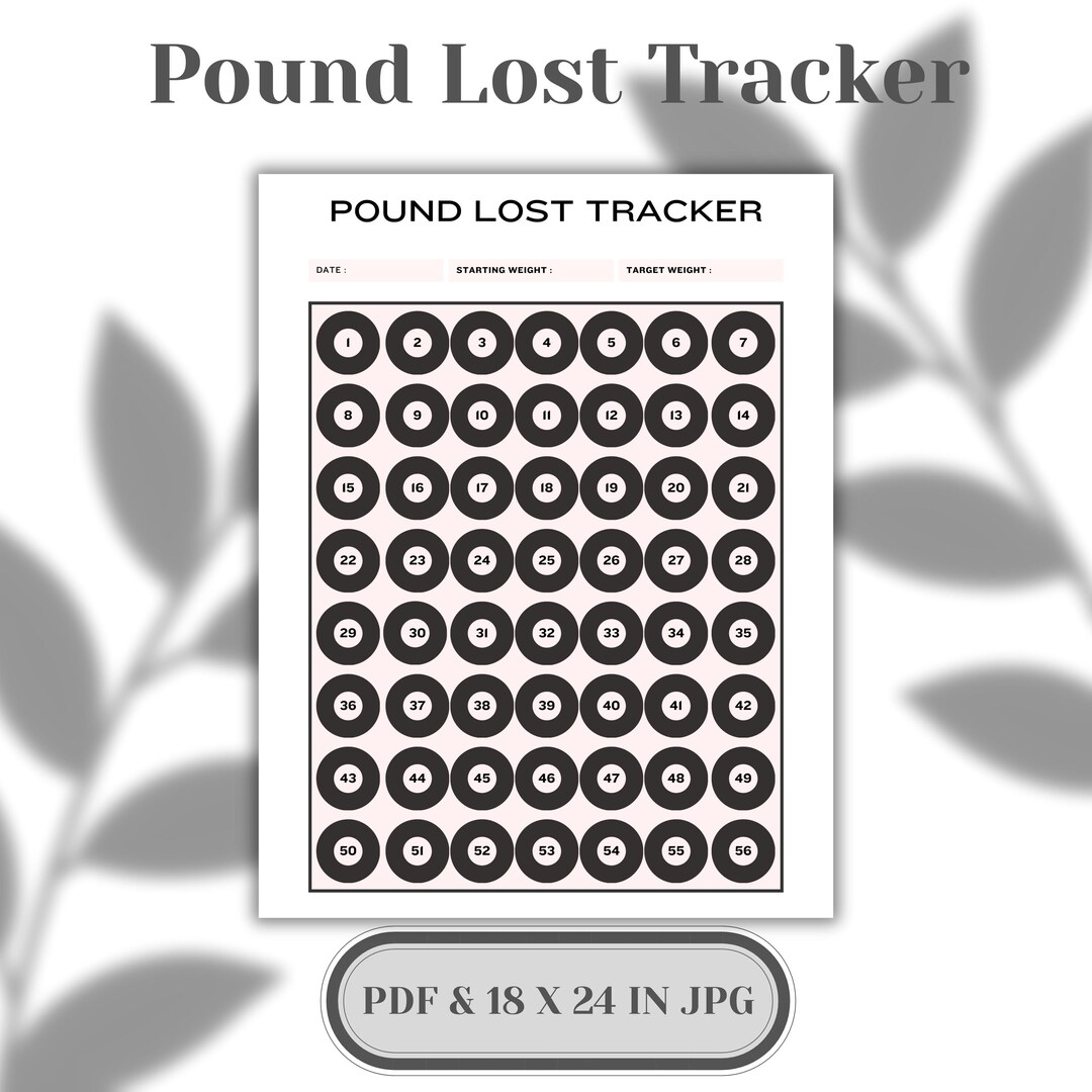 Pound Lost Tracker Printable | Weight Loss Progress Chart | Black ...