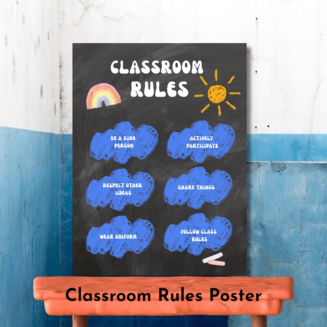 Classroom Rules Poster | Chalkboard Wall Art | Printable 18x24 in JPG ...