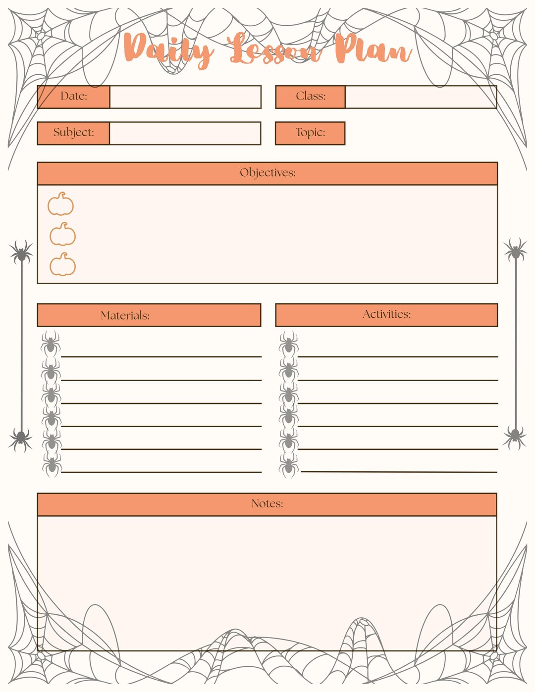 Halloween Lesson Plan: October Teacher Planner (8.5 X 11 Printable PDF ...