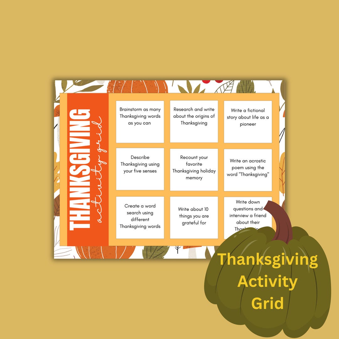 Thanksgiving Activity Grid | Classroom Writing Choice Board | 8.5x11 ...