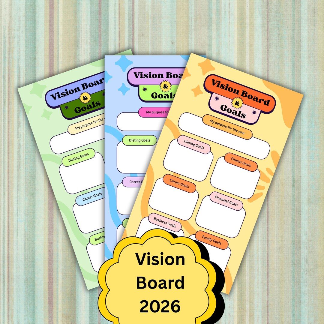 Vision Board | New Year Goal Setting Template | Poster Bundle Printable ...