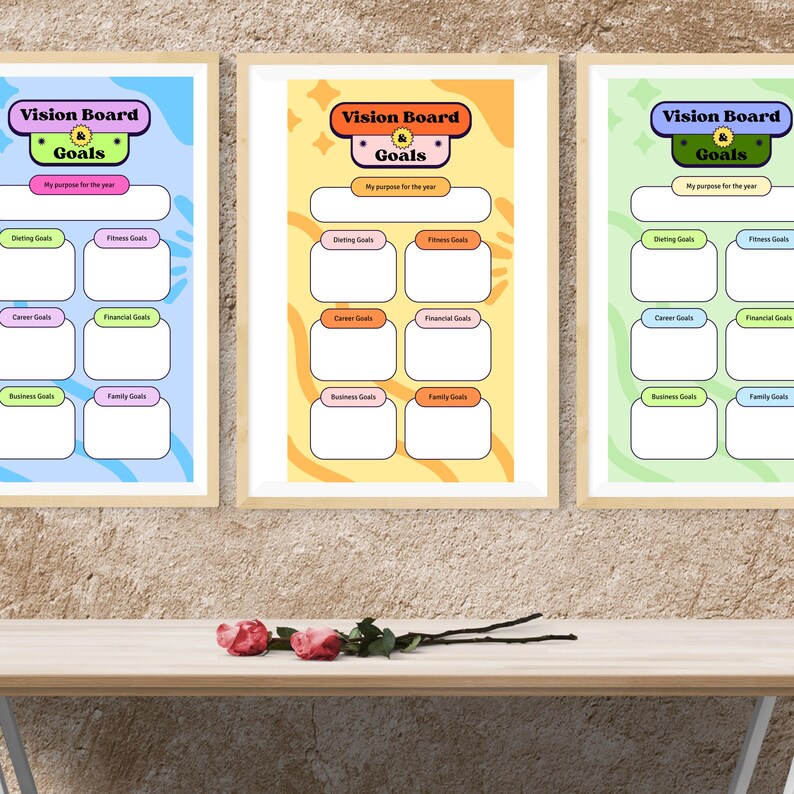 Vision Board | New Year Goal Setting Template | Poster Bundle Printable ...