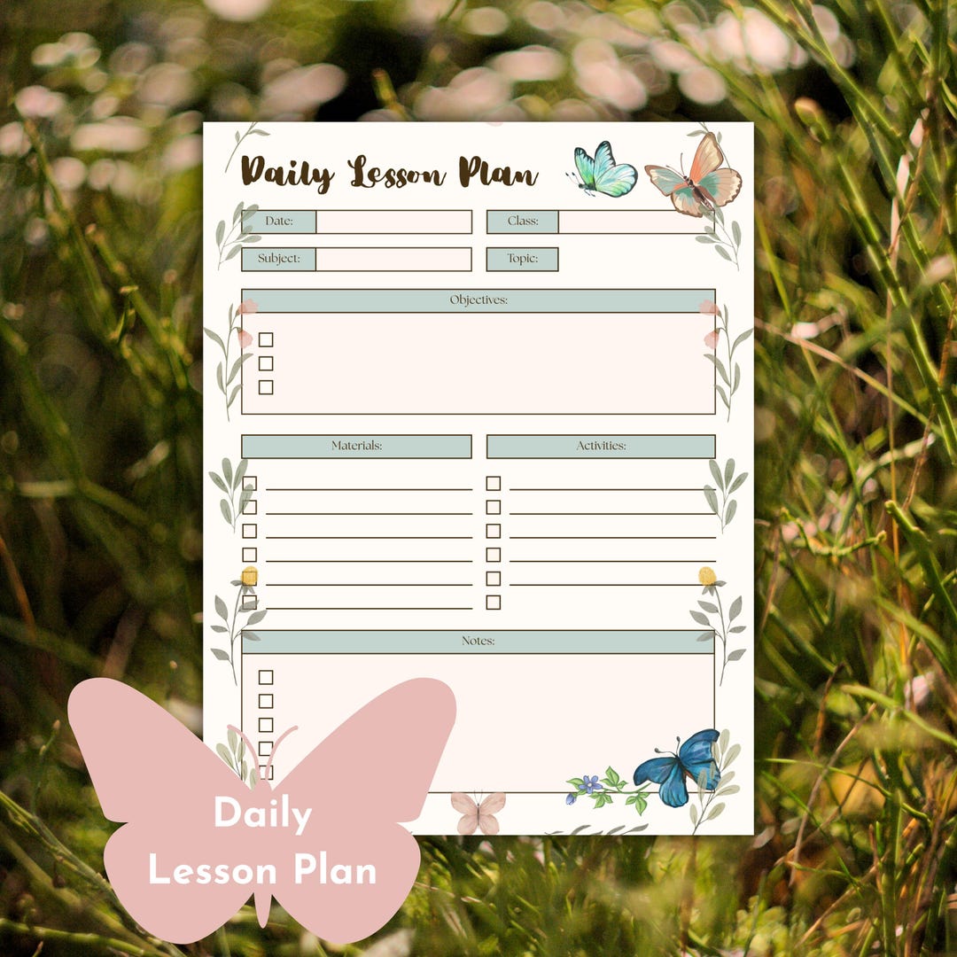 Butterfly Daily Lesson Plan: Printable Teacher Planner (PDF Download 8 ...