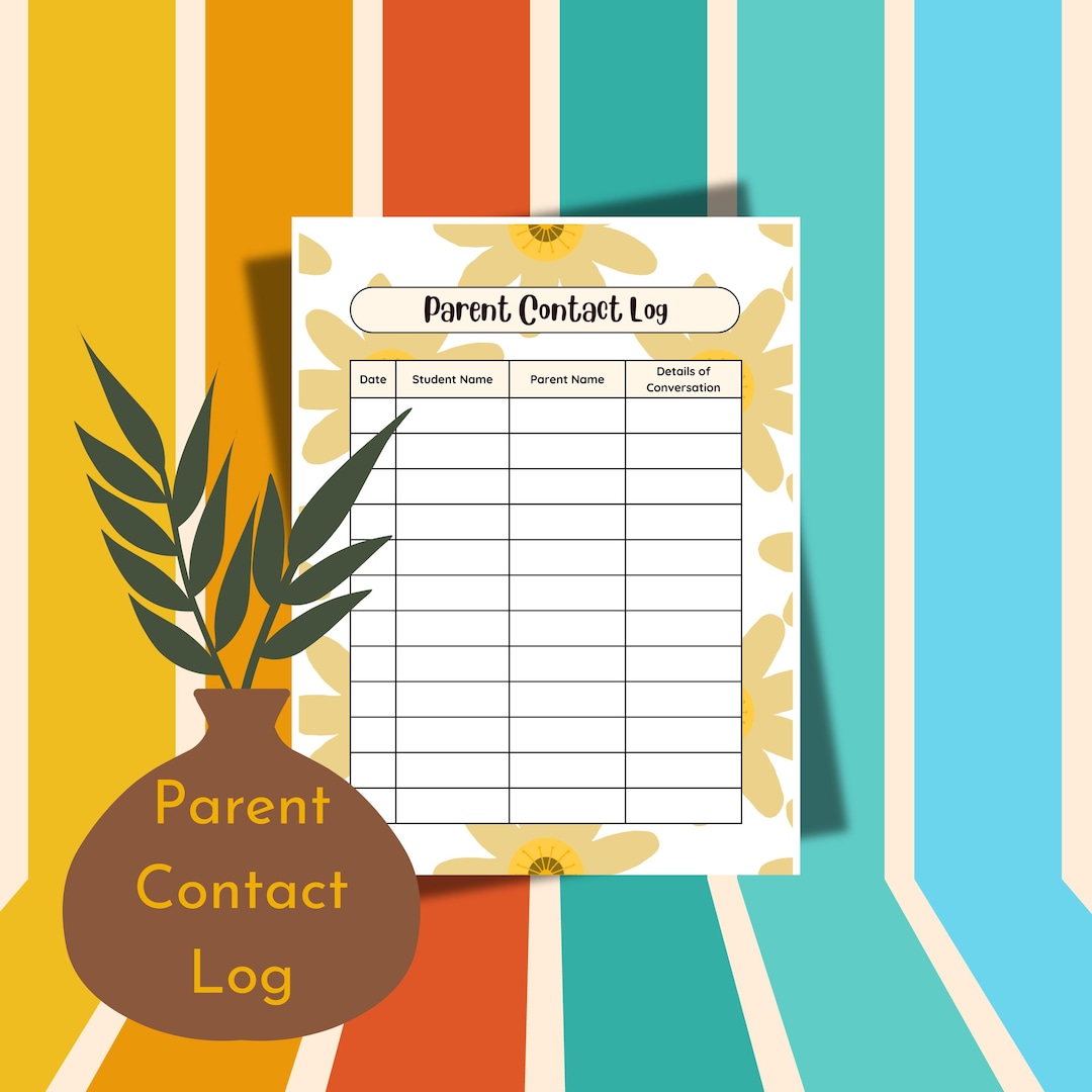 Parent Contact Log | Printable Teacher Communication Tracker | Yellow ...