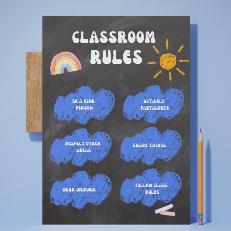 Classroom Rules Poster | Chalkboard Wall Art | Printable 18x24 in JPG ...