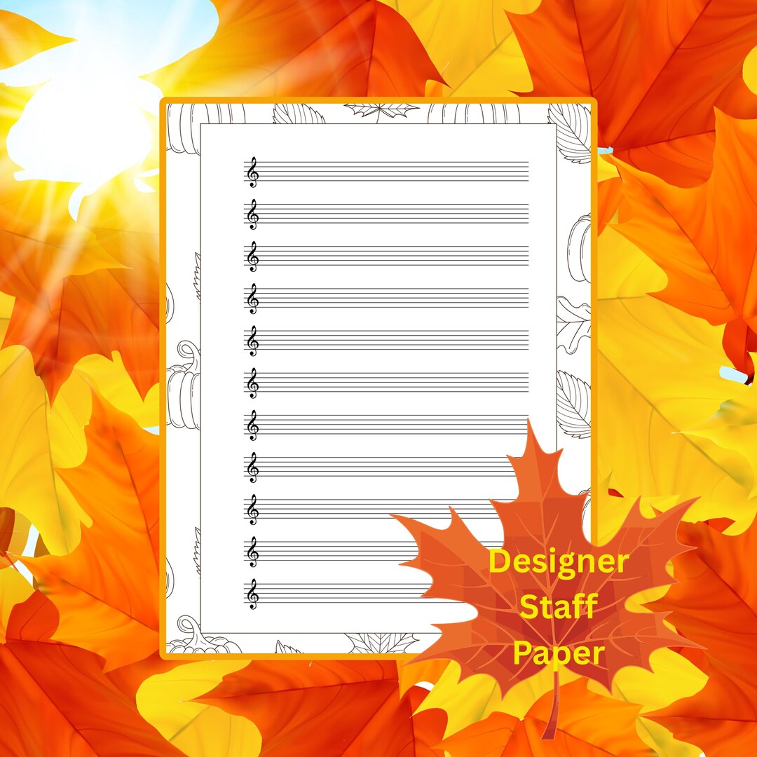 Autumn Staff Paper | Pumpkin & Leaves Design | 8.5x11 PDF | Instant ...