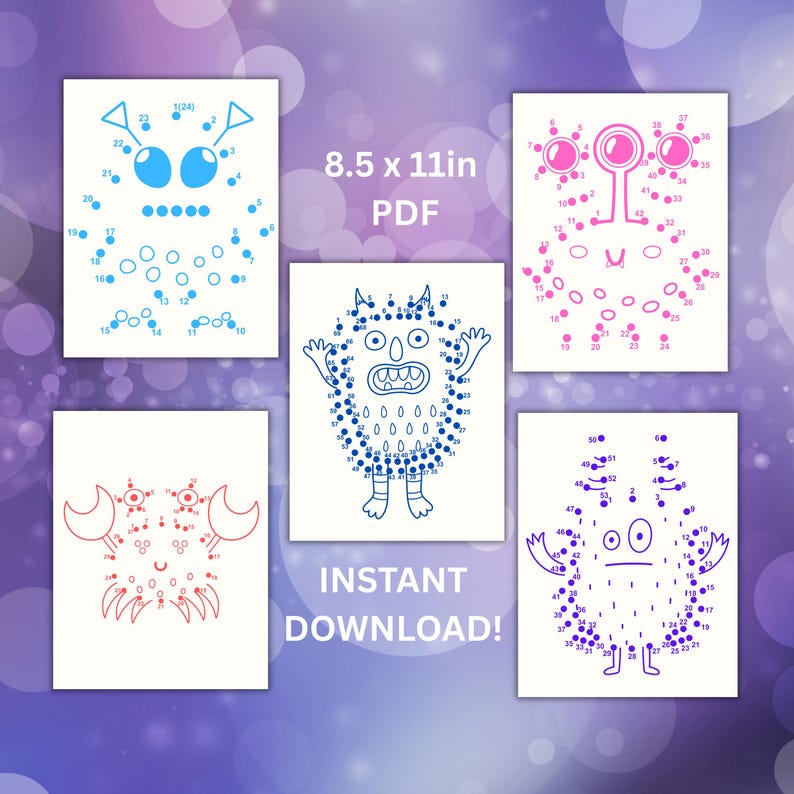 Color by Dot Monster Bundle Printablepdf | Monster Coloring Worksheets ...