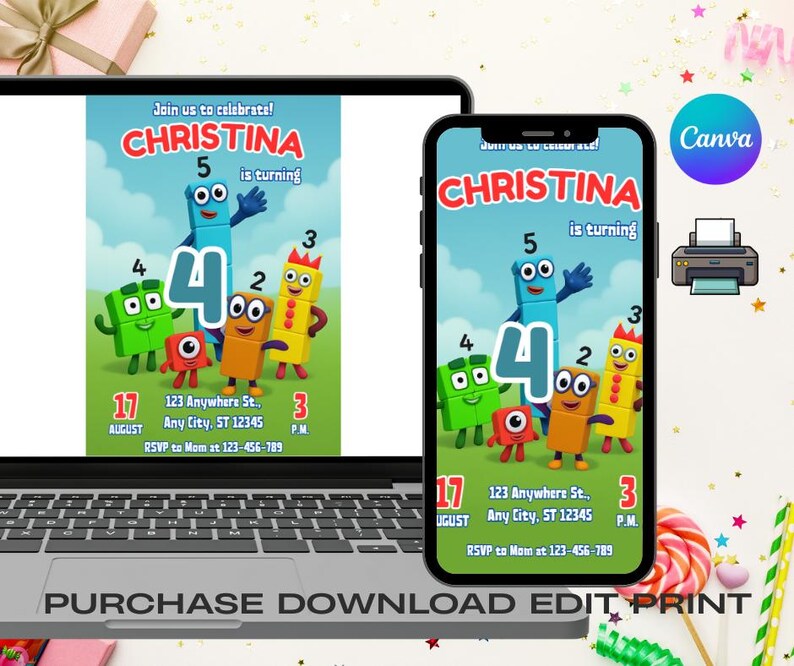 Numberblocks Birthday Invitation Editable Math Party Digital Template ...