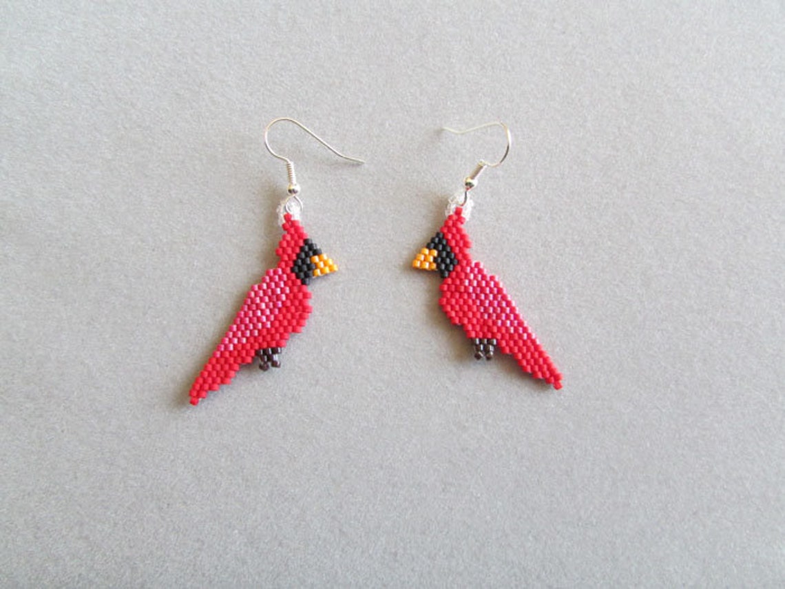 Beaded Cardinal Earrings | Etsy
