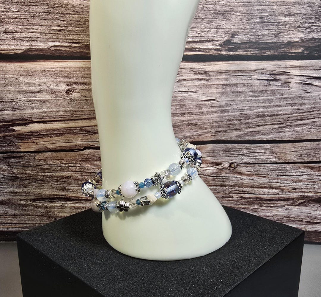 Unique Handmade Wraparound Bracelet With Blue Apatite and Opal - Etsy