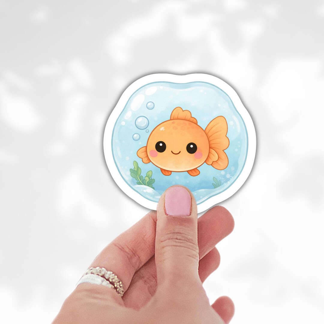 Goldfish in a Bubble Sticker, Sea Animal Kawaii Sticker, Goldfish Decal ...