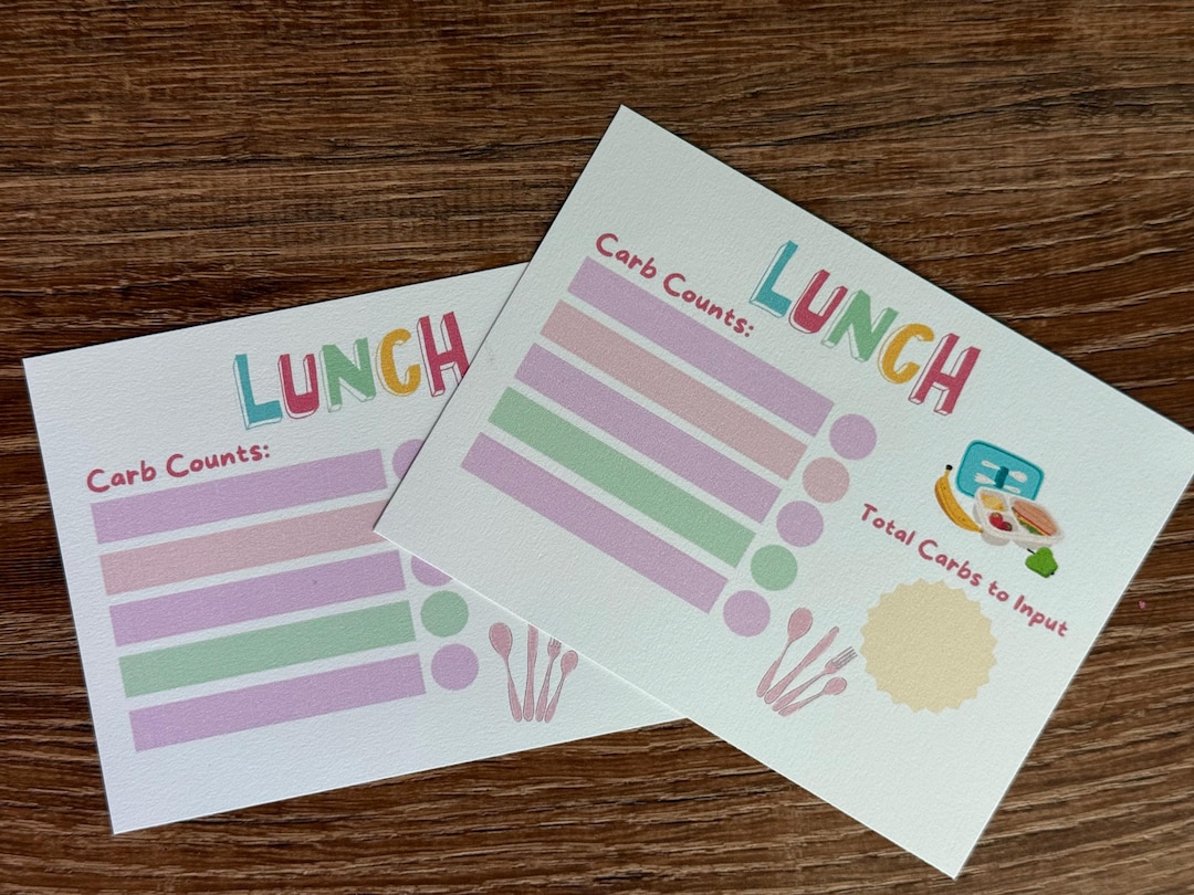 Type 1 Diabetes Kids Lunch Box Carb Count Card - Etsy