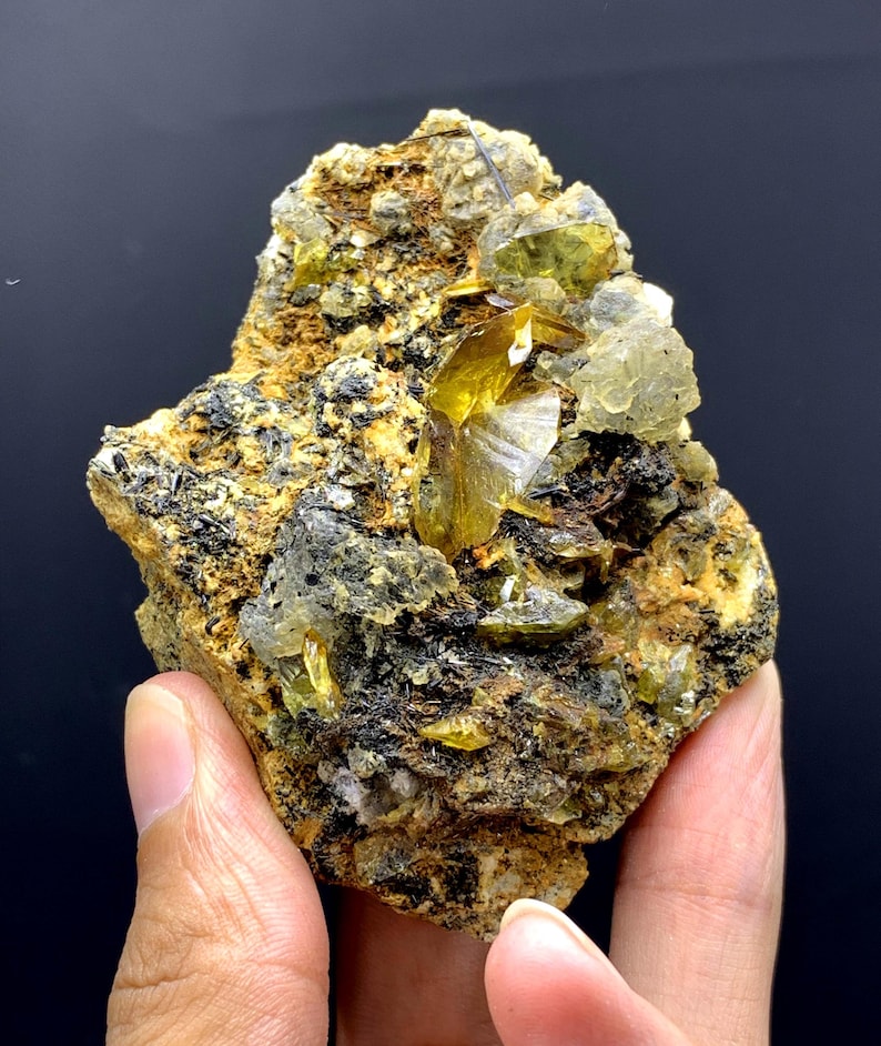 Yellow Sphene Crystal Cluster on Matrix From Zagi Mountains Pakistan ...