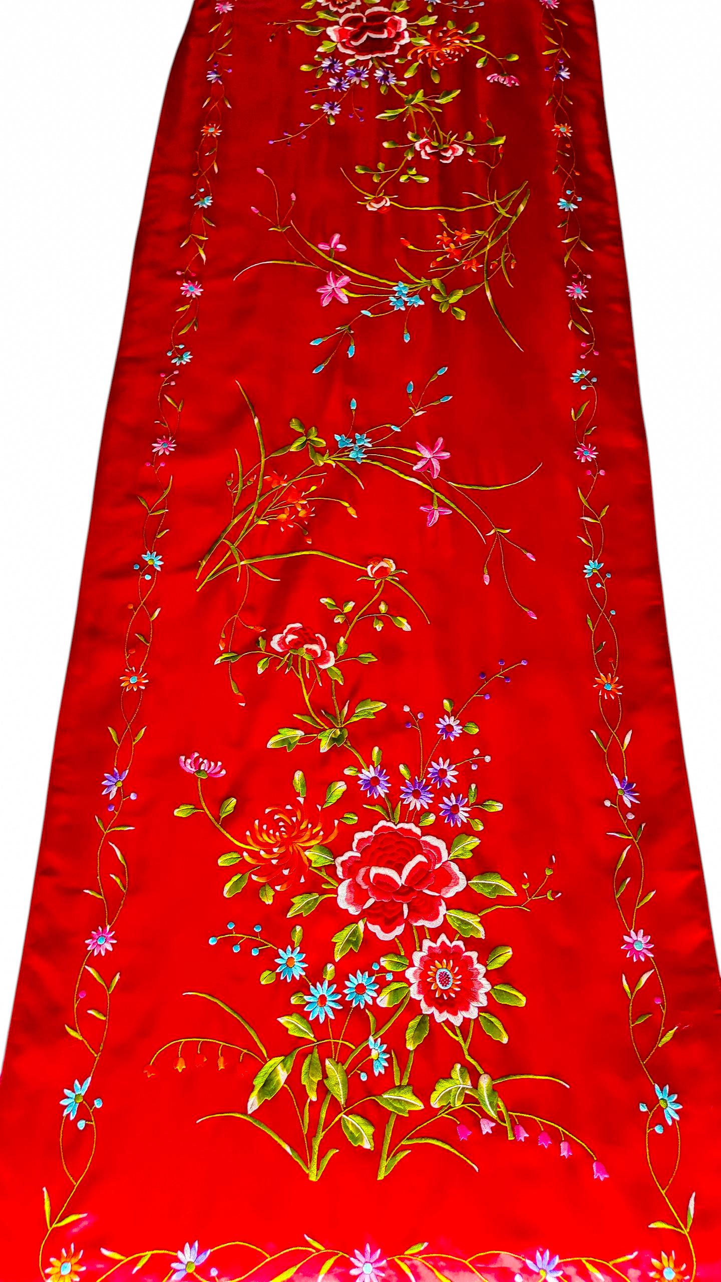 Antique 1930s Red Silk Manila Shawl – Hand Embroidered Spanish Shawl ...