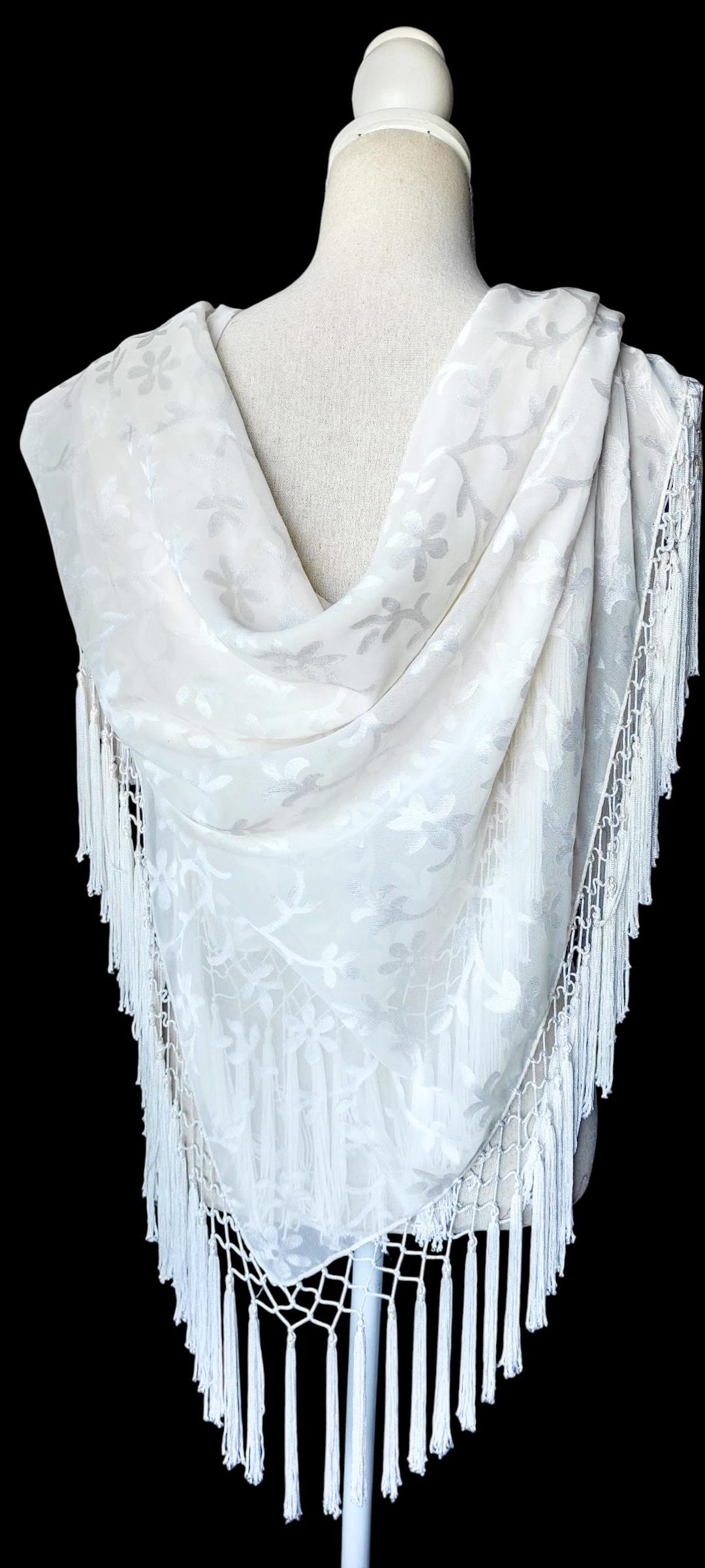 Rare Antique White Velvet Flocked Shawl 1970s – Andalusian Handmade ...