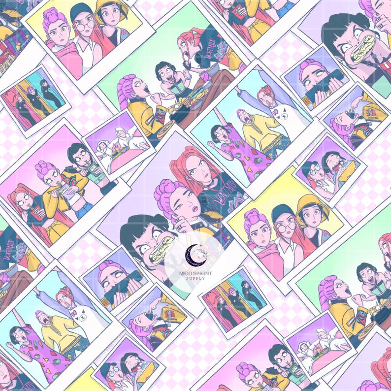 Kpop Demon Hunters Seamless Pattern, Pastel Polaroid Style (digital ...