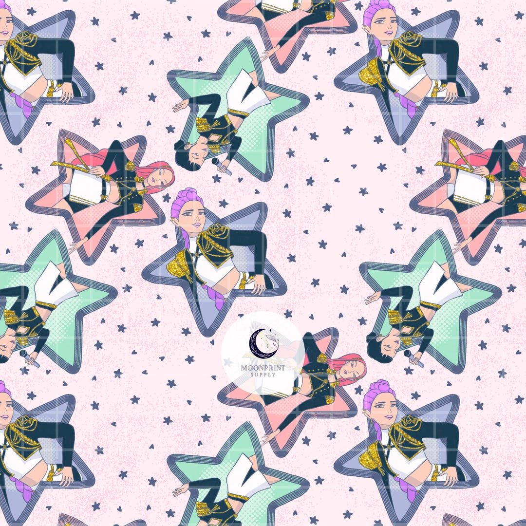 Kpop Demon Hunter Seamless Pattern PNG With Bonus Typography Version - Etsy