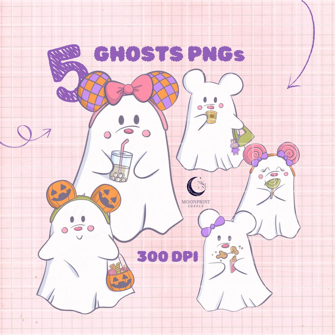 Girly Halloween Ghost Clipart Bundle: Mouse Ears PNG (digital Download ...