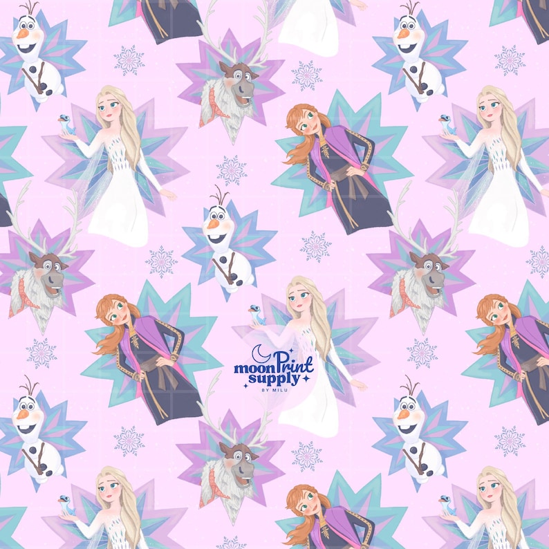 Ice Queen Inspired Elsa Anna Olaf Sven Frozen Pink Seamless Pattern PNG ...
