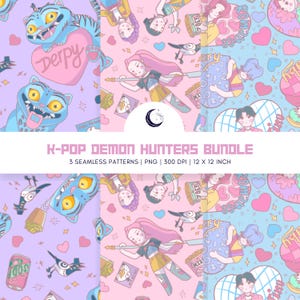 Kpop Demon Hunters Seamless Pattern Bundle: Saja Boys, Derpy, Sussie ...