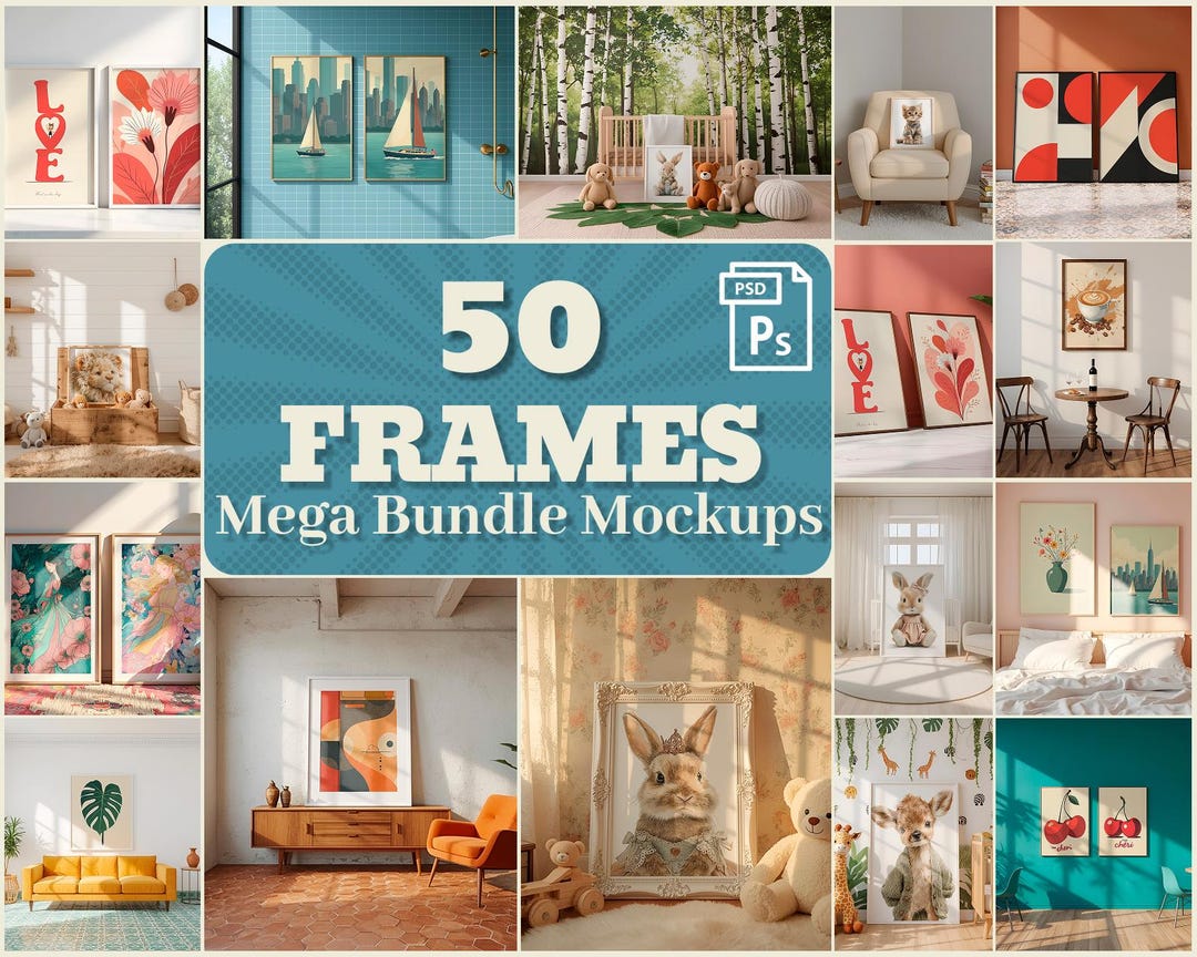 50 Frame Layouts PSD Bundle, Mega Set of Wall Art Mockups, Poster ...